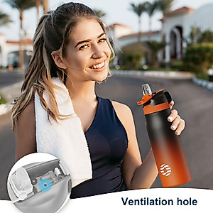 FJ bottle Sports Water Bottles, 25 oz Double Wall Vacuum Insulated Stainless Steel Bottle Keeps Hot and Cold, with Cleaning Brush, Straw Lid, Good for Camping, Travel, Hiking, Volcano Orange