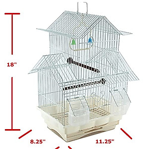 Small White 18-inch Bird CAGE for Small Finch Quaker Parrots Cockatiels Green Cheek Conure Perfect Bird Travel Cage and Hanging Bird House