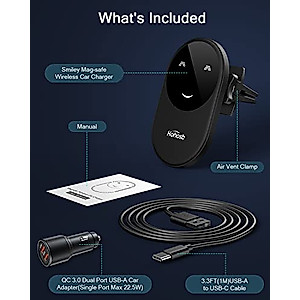 Hohosb Fits Mag-Safe Car Mount Charger,Magnetic Wireless Car Charger Compatible with iPhone 14/13/12 Series,Fast Charging Auto-Alignment Air Vent Phone Holder,Car Accessories-Black