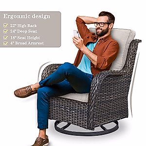 Outdoor Furniture Sectional Sofa L Shaped Couch - Patio Wicker Set with 2 Swivel Glider Chairs, 5 Piece Rattan Patio Conversation Sets with Beige Cushion for Deck Backyard Sunroom