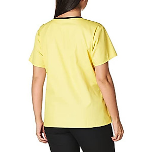 WonderWink Women's Charlie 5 Pocket Y-Neck Wrap Top, Yellow, Medium