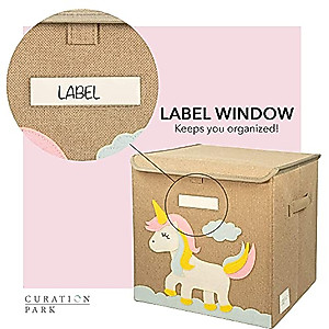 Curation Park Storage Cube Box || Collapsible Canvas Bin Chest with Flip-Top Lid and Name Label || Perfect Organizer