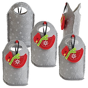 Cardinal Ornament Christmas Felt Treat Bags - Set of 5 Gift Bags for Children Holiday Parties Teachers Decorations