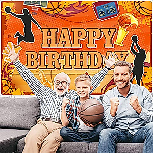 Basketball Happy Birthday Backdrop Banner Basketball Theme Party Decoration Sports Theme Birthday Photography Background Supplies Basketball Court Stars Photo Booth Props for Kids Boys Birthday Party