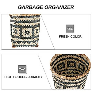 Zerodeko Bamboo Woven Trash Basket, Round Rustic Farmhouse Trash Can Woven Wastebasket Office Paper Wastebasket Woven Storage Basket for Living Room