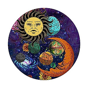 Sun Moon Face Planets Cool Trippy Galaxy Space Art Hippie PopSockets Swappable PopGrip