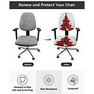Xmas Tree Office Chair Cover Stretchable Computer Chair Seat Cover Backrest Slipcovers, Stretchable Rotating Desk Chair Seat Cushion Split Protectors Christmas Contemporary Red Deer Star Bird