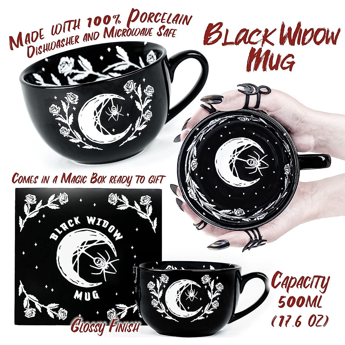 Rogue Wolf La Lune Large Gothic Moon Mug - Halloween Decor Ceramic Cup for Tea/Coffee