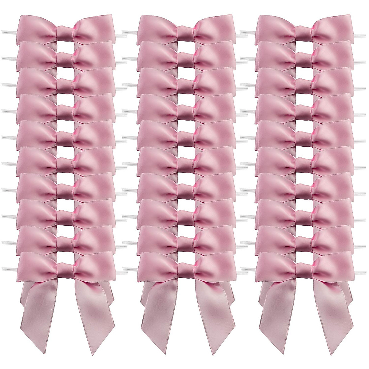 7Rainbows 30pcs Boutique 2.5" Pink Satin Ribbon Twist Tie Bows for Tying Up Packages Gift Wrapping