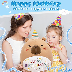 TITQWOP Happy Birthday Capybara Plush Pillow 14" Capybara Stuffed Animals Capybara Plush Birthday Gift for Kids Boys Girls