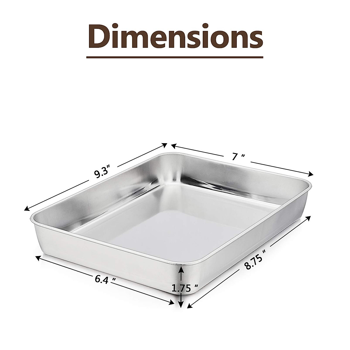 Deep Toaster Oven Tray Pan, P&P CHEF Stainless Steel Small Rectangular Baking Pan, Size 9.3”x7”x1.75”, Brush Finished & Easy Clean, Non Toxic & Heavy Duty