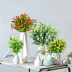 6 Bundles Artificial Boxwood Shrubs Eucalyptus Greenery Stems Fake Plants Outdoor Fade Resistant Faux Plastic Plants for Garden Home Porch Patio Window Box Bedoom Decor, Frosted Green