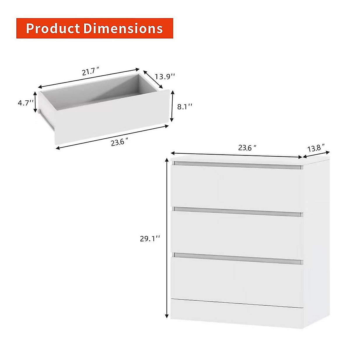3 Drawer Dresser for Bedroom, Living Room, and Entryway, Small Dresser for Closet Organizer, White Tall Nightstand Chest of Drawers, 29.1 in High