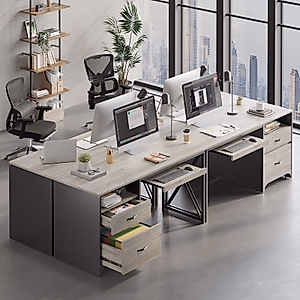 Bestier Office Desk with Drawers, 55 inch Industrial Computer Desk with Storage, Wood Teacher Desk with Keyboard Tray & File Drawer for Home Office, Light Gray Oak