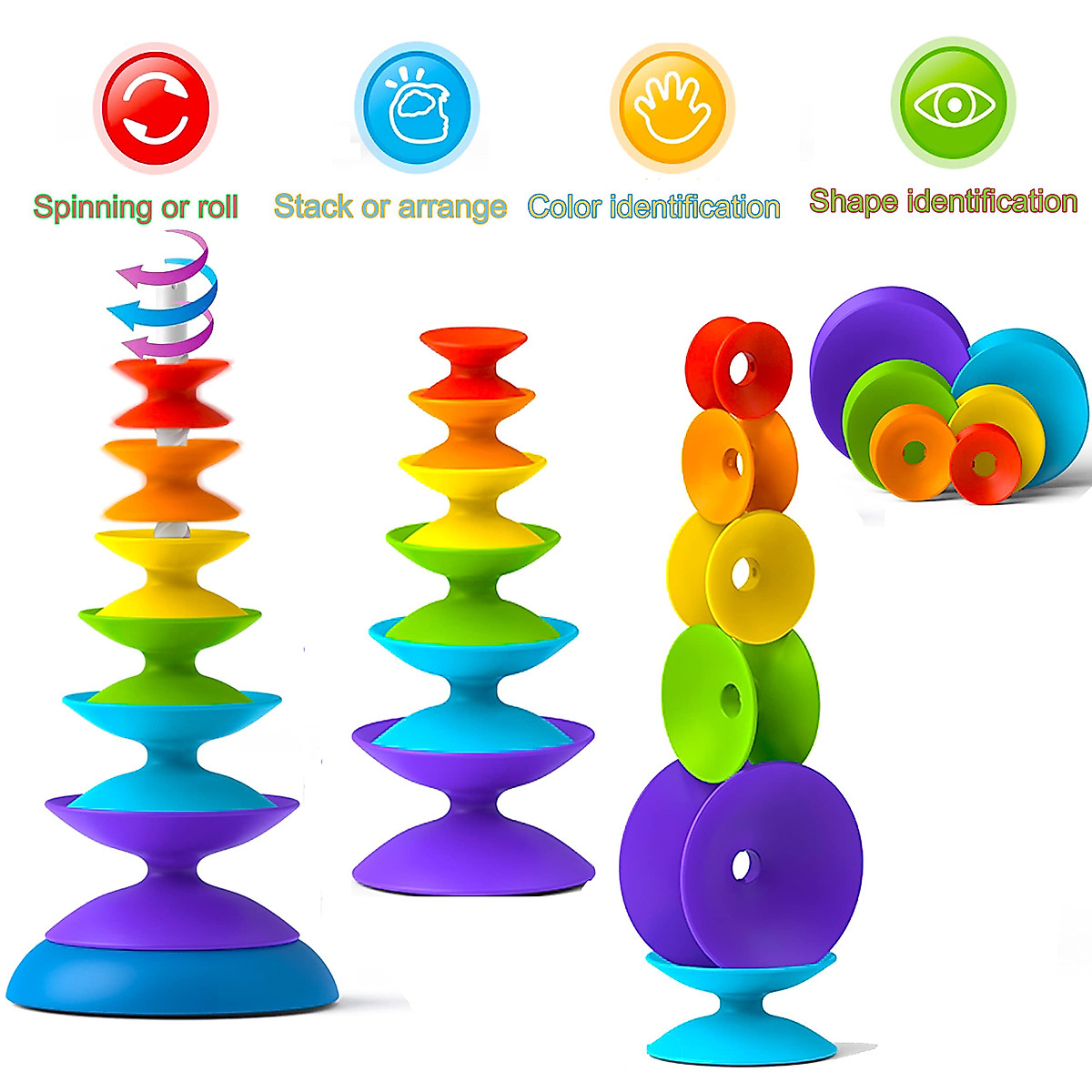 Rainbow Spinning Wheel Toy - Kids Stackable Spinning Toy for Kids, Spinning Toy,Stacking Toy for Babies and Toddlers, Brain Early Learning Toys, Interactive Learning Stacking Toys