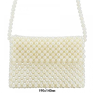 Women Shoulder Bag Girls Pearl Purse Tote bag Handmade Weave Beaded Crossbody Bag for Daily Evening Party (Beige)
