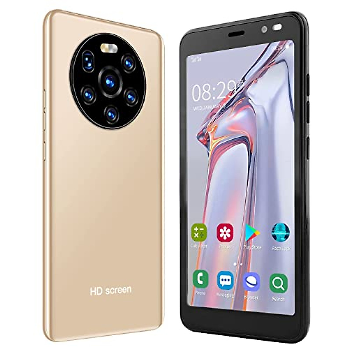 5.45in HD Full Screen Cell Phones, Mate40 Pro Dual Card Dual Standby Smartphones, 512MB+4GB Android4.4.2 Smart Phone, MTK6572 DualCore CPU, Face Recognition Unlocking(Gold)