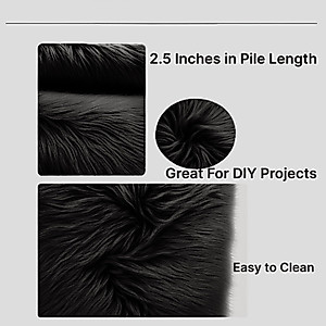 Black Fur Fabric by The Yard - Craft Fur Fuzzy Fabric - 60" inch Wide Black Faux Fur - Faux Fur by The Yard for Craft, DIY, Furry Plush, Sewing, Decoration, Upholstery, 1 Yard