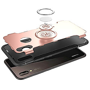 Phone Case for Huawei P20 Lite with Tempered Glass Screen Protector Cover and Magnetic Stand Ring Holder Slim Hybrid Hard Cell Accessories Kickstand Huwai P20lite P 20 Haweii Nova 3E Cases Rose Gold