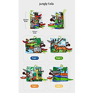 Jollybaby Soft Baby Cloth Books, Crinkle Tail Book, Sensory Teething Books for Babies, Infants & Toddler, Early Children Development Interactive Baby Girl & Boy Toys Gift(Jungly)