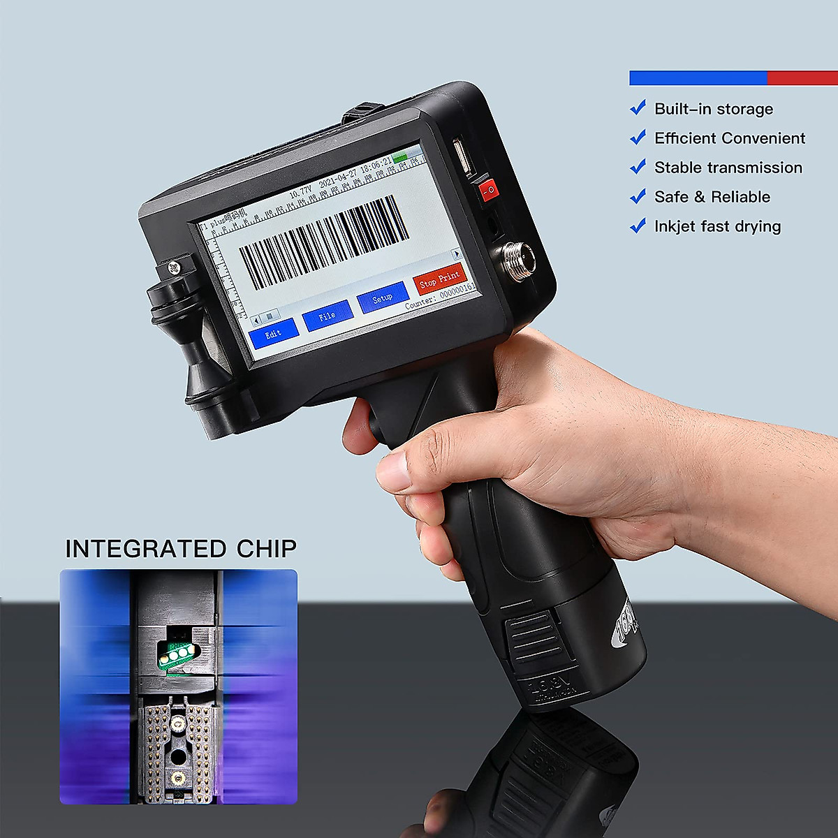 TooTwo Handheld Printer, Portable Labeler 4.3 Inch Inkjet Printer Gun with Touch Screen for Code Date Label
