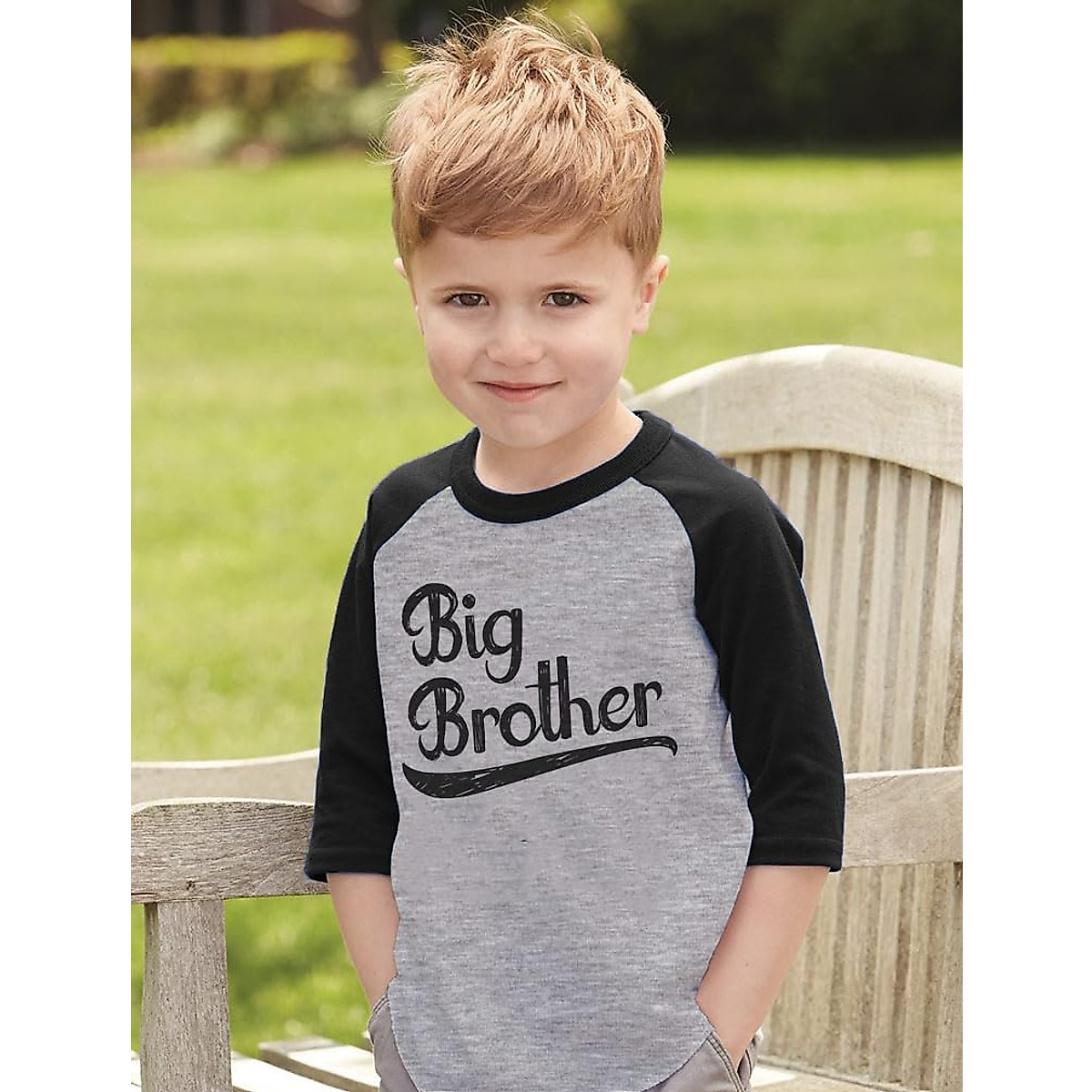 Sibling Boys Big Brother Shirt Baby Announcement Kids 3/4 Sleeve Raglan T-Shirt 4T Dark Gray