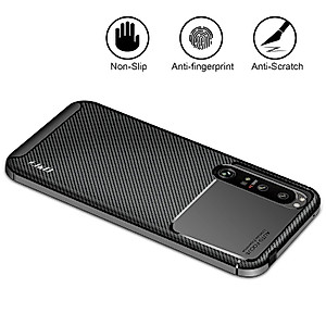 J&D Case Compatible for Sony Xperia 1 III Case, Carbon Fiber Pattern Drop Protection Anti Shock Protective TPU Slim Case for Xperia 1 III Bumper Case, Black