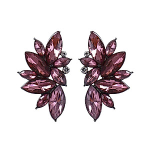 Art Deco Antique Vintage Style Lavender Lilac Purple Raisin Amethyst Rhinestone Cluster Bridal Prom Gatsby Formal Wedding Earrings