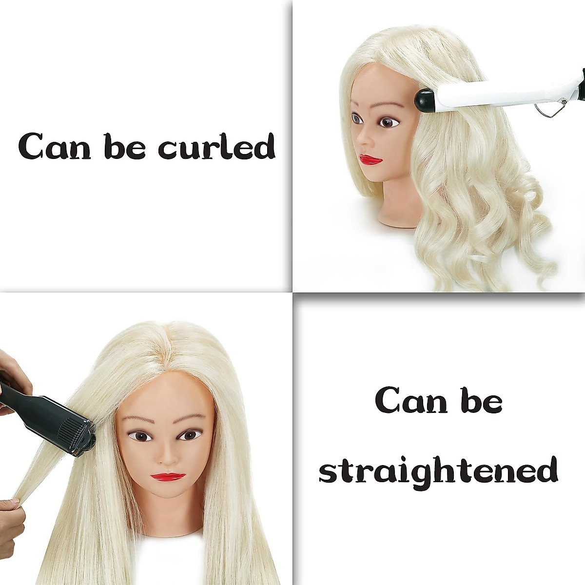 Armmu 26"-28" Long Hair Mannequin Head with 60% Real Hair, Hairdresser Practice Training Head Cosmetology Manikin Doll Head with 9 Tools and Clamp - #613, Makeup On