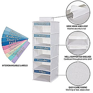 5-Shelf Weekly Clothes Organizer for Kids (33”) Weekday Clothes Organizer for Kids I School Clothes Organizer I Day of the Week Clothes Organizer for Kids I Monday through Friday Clothes Organizer