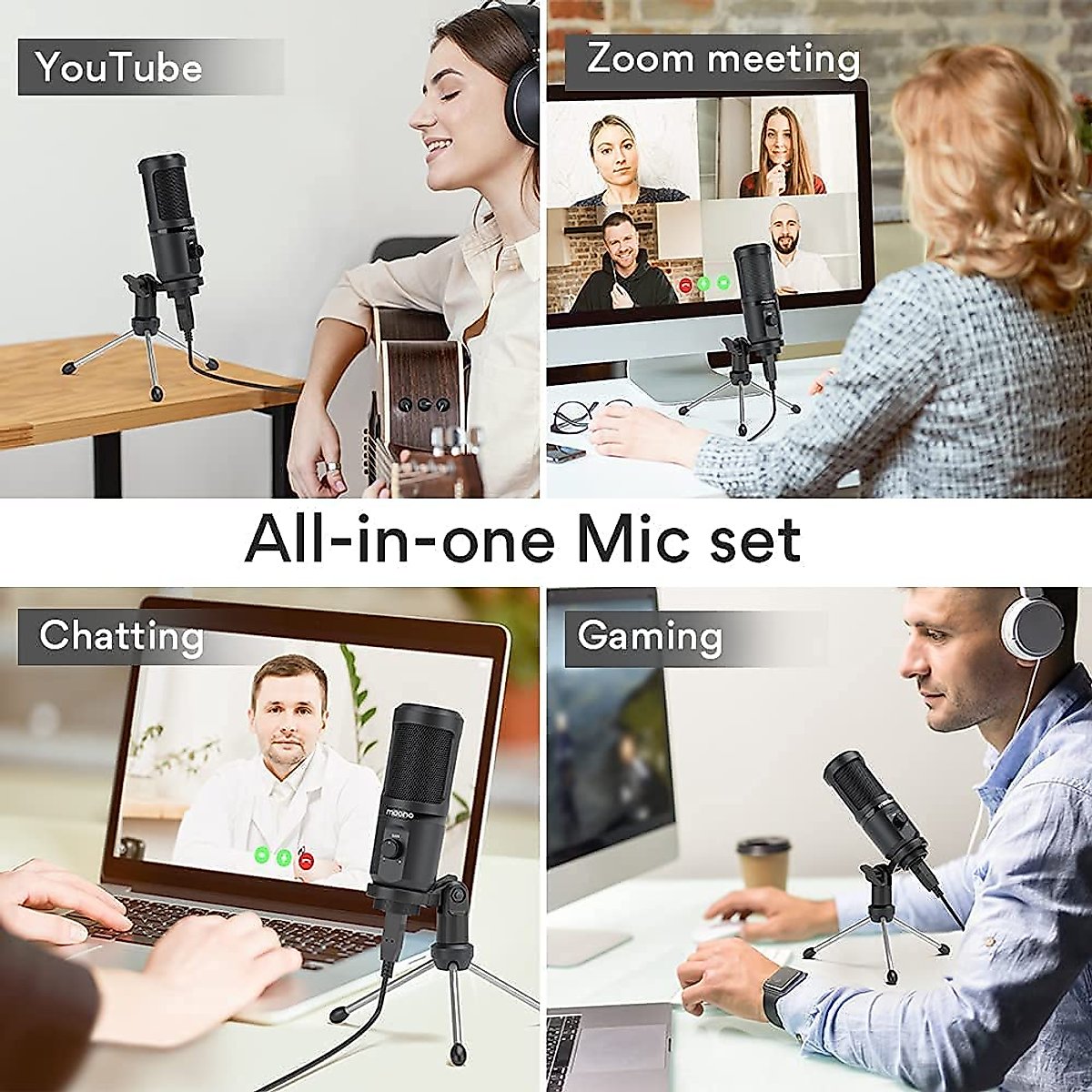 MAONO USB Gaming Microphone, PC Computer Condenser Mic with Gain for Recording, Podcasting, Streaming, YouTube, Twitch, Skype, Compatible with PS5 PS4 Mac Laptop Desktop (PM461TR)