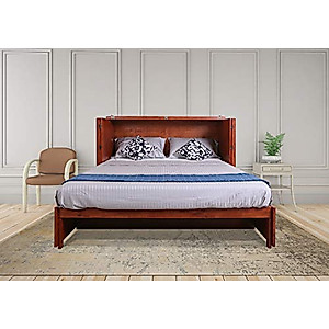 Emurphybed Daily Delight Murphy Cabinet Chest Bed with Charging Station & 6" Memory Foam Mattress, (Queen, Cherry)