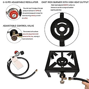 Holwim Portable Single Burner Outdoor Gas Stove Propane Burner Cooker with CSA Certified Adjustable 0-10Psi Regulator & Hose Perfect for Camping, Home Brewing, BBQ, Turkey Fry, Maple Syrup Prep