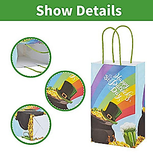 Gatherfun Saint Patrick’s Day Gift Bag Lucky Green Shamrock Rainbow Paper Gift Bag with Handle for Green Irish Party Decorations, 24PCS