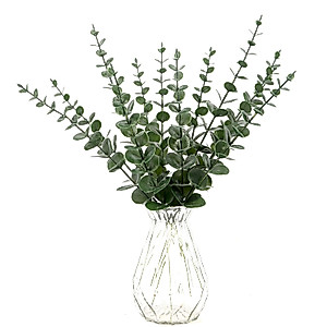 EZFLOWERY 12 Pcs Artificial Eucalyptus Leaves Stems Real Touch Green Leaf for Wedding Arrangements Bouquet Office Party Centerpieces Garden Outdoor Ceremony Floral Home Décor