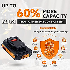 2Pack 3.0Ah DCB207 DCB206 Replacement for Dewalt 20Volt Max Lithium Battery DCB200 DCB201 DCB203 DCB204