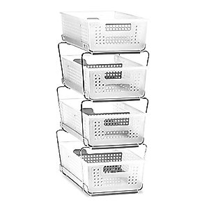 madesmart Stackable 2-Tier Organizer, Multi-Purpose Slide-Out Storage with Extra Set of Legs, Handles and Dividers for Home and Bath, BPA Free, Frost