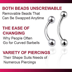 bodyjewellery 4pcs 18g curved banana barbell Surgical Steel Rook Conch Labret Helix Lip Ring Tragus Eyebrow Cartilage 3mm Balls BBFC