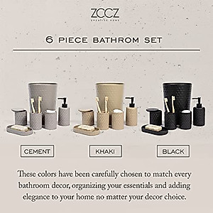 zccz 6 Piece Bathroom Accessories Set, Toothbrush Holder, Toothbrush Cup, Soap Dispenser,Bathroom Vanity Tray, Qtip Holder, Trash Can - Black