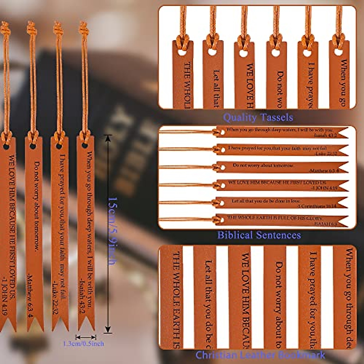 Lunpliran Bible Bookmark Christian Leather Bookmark with Inspirational Verse Christmas Christian Gifts Church Gifts for Men Women, 7 Pieces