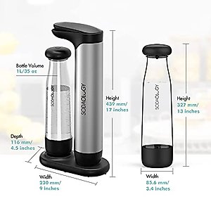 Sodaology Sparkling Water Maker with Two 1L BPA-Free Reusable Carbonating Bottles (CO2 Cylinder Not Included)