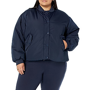 Amazon Essentials Women's Relaxed-Fit Recycled Polyester Padded Cropped Bomber Jacket (Available in Plus Size) (Previously Amazon Aware), Navy, Small