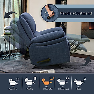 Rocker Recliner Chair, Modern Rocking Recliner, Glider Recliner, Push Back Upholstered Recliner Armchair with Footrest, Ergonomic Arms, Back, Wood Steel Structure Living Room Private cinema, Navy Blue