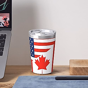 12oz Tumbler America Flag And Canada Canadian Flag Stainless Steel Cup With Straw And Lid Spill Proof Bulk Double Wall Vacuum Reusable Water Tumblers For Cold Hot Drink