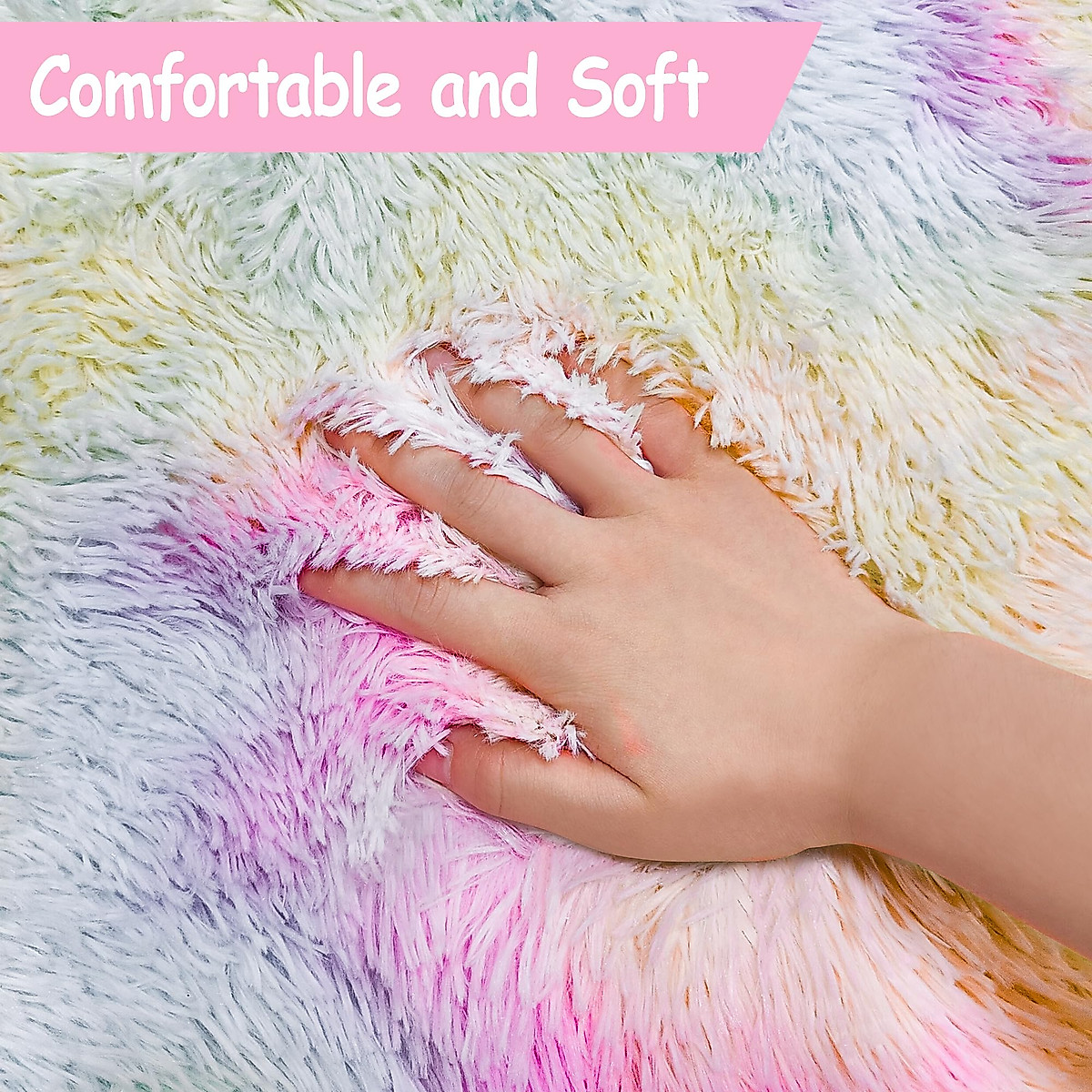 TENNOLA Shaggy Tie Dyed Light Rainbow Rug Small,2x3 ft Area Rugs for Living Room Door Entryway Indoor Inside Front Entrance Dog Mat Anti-Skid Extra Comfy Fluffy Floor Carpet for Home Decorative