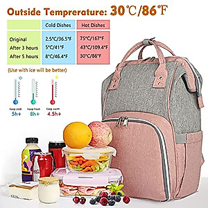 Lunch Backpack for Women, Insulated Cooler Lunch Box Laptop Backpack with USB Port for Women, Water Resistant Leak-proof Lunch Bag, College Computer Bookbag for Work Picnic Beach Fits 15.6 Inch