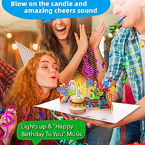 Gumry Sweet 16 Birthday Card, Blowable Musical Birthday PopUp Card with LED Light Candle Song 'HAPPY', Happy 16th Birthday Decorations,16th Birthday Gifts for 16 Years old Girls Boys Son Daughter