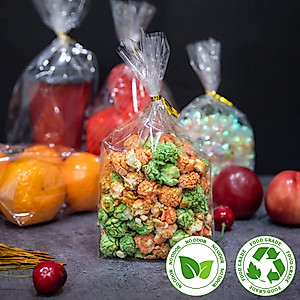 Labeol 60Pcs Cellophane Bags 8X11 Gusset Bottom Goodie Bags Treat Bags with Ties Clear Gift Bags for Packaging Party Favor Cookie Candy Cookie Gift Wrapping Valentines Day