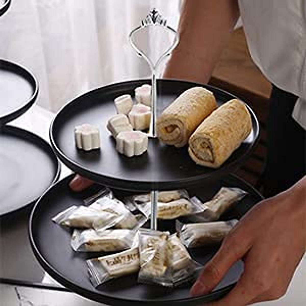 3 Tiered Tray Hardware, 6 Sets Cake Tray Stand Fittings Hardware for Cake Stand Mold, Decoration Accessories for Wedding Banquet Family Banquet,2Golden, 2Silver, 2Black