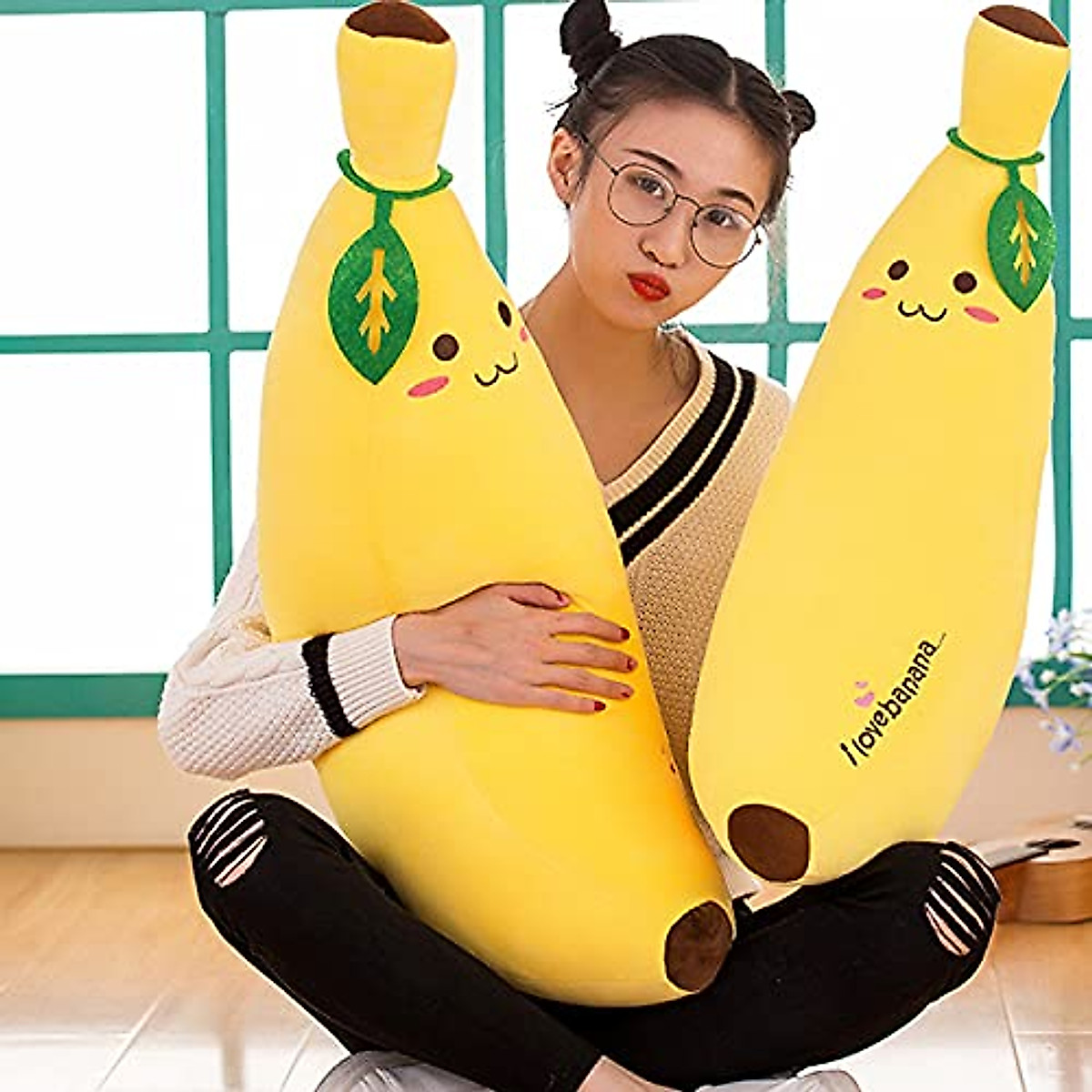 JZENZERO Banana Stuffed Animal, Plush Toys Banana Pillow Long Pillow Sleeping Doll Plush Cute Doll Boy Girl Birthday Present 35/50/70/80/110cm